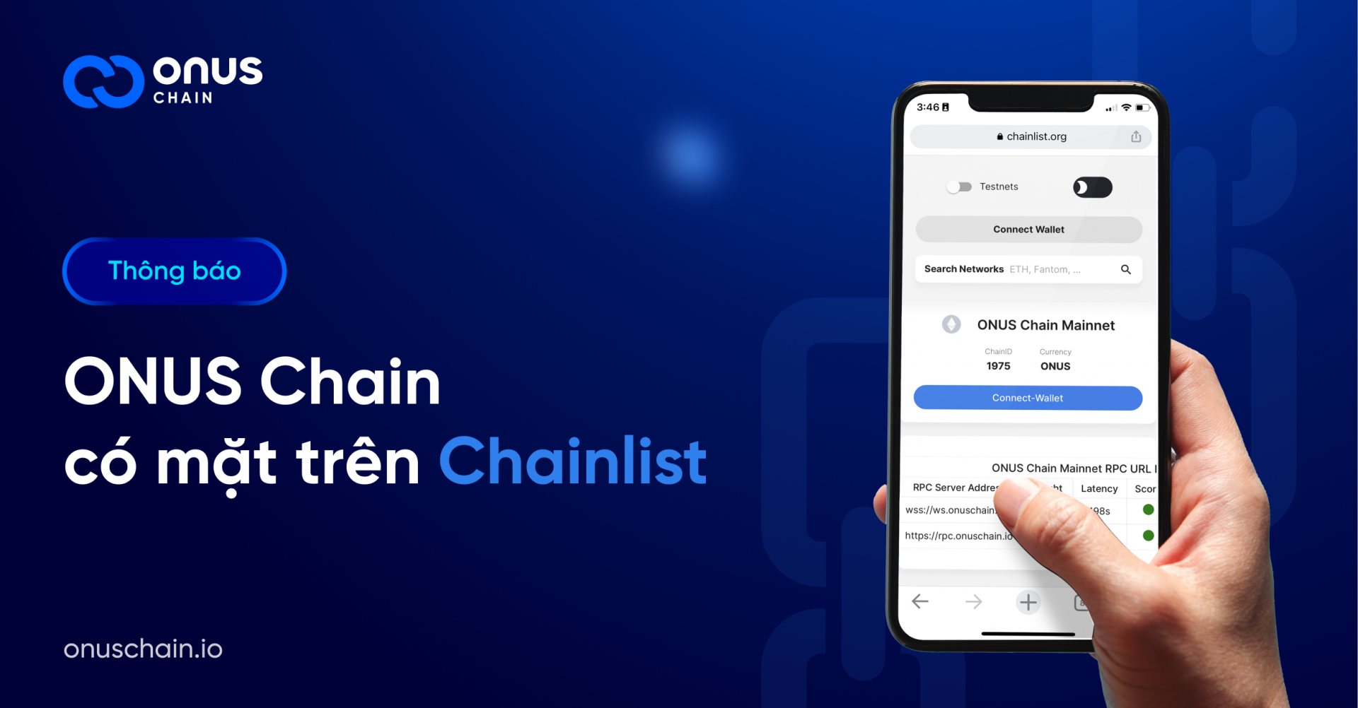 ONUS Chain đã có mặt trên Chainlist