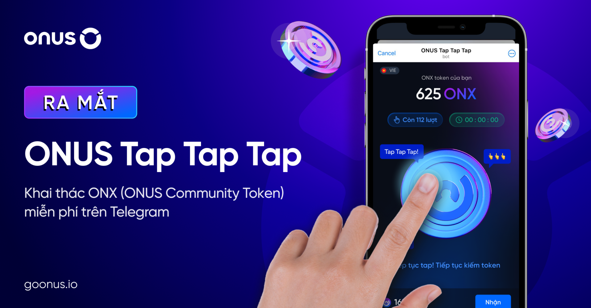 Ra mắt ONUS Tap Tap Tap: Khai thác ONX miễn phí trên Telegram