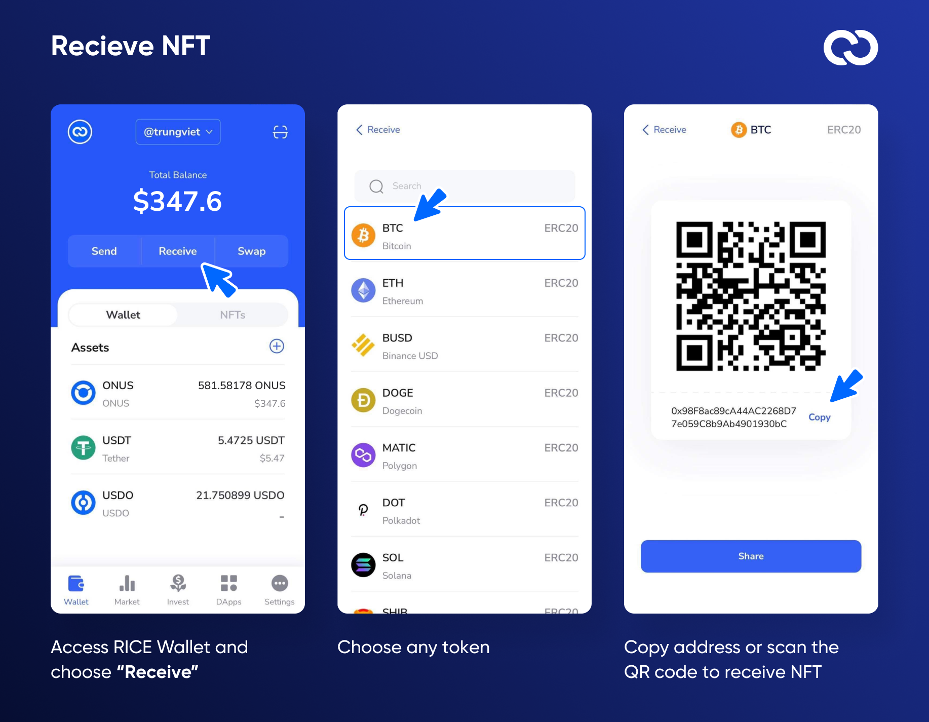 How to send and receive NFTs on RICE Wallet