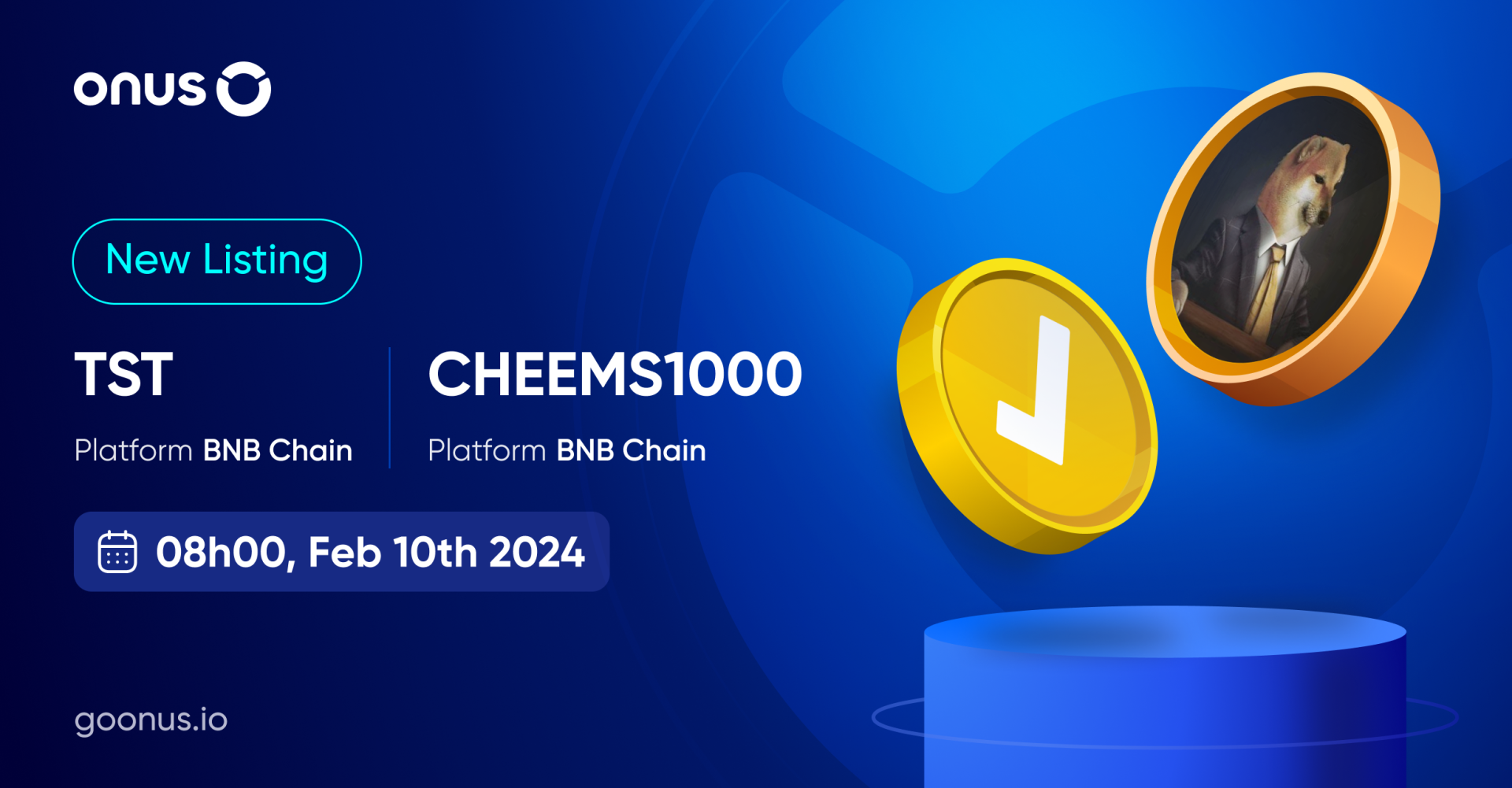 Cheems (CHEEMS1000) and Test (TST) gets listed on ONUS